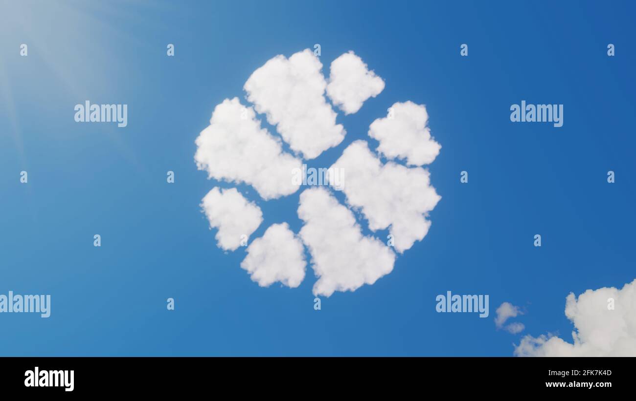 3d rendering of white fluffy clouds in shape of symbol of basketball ...