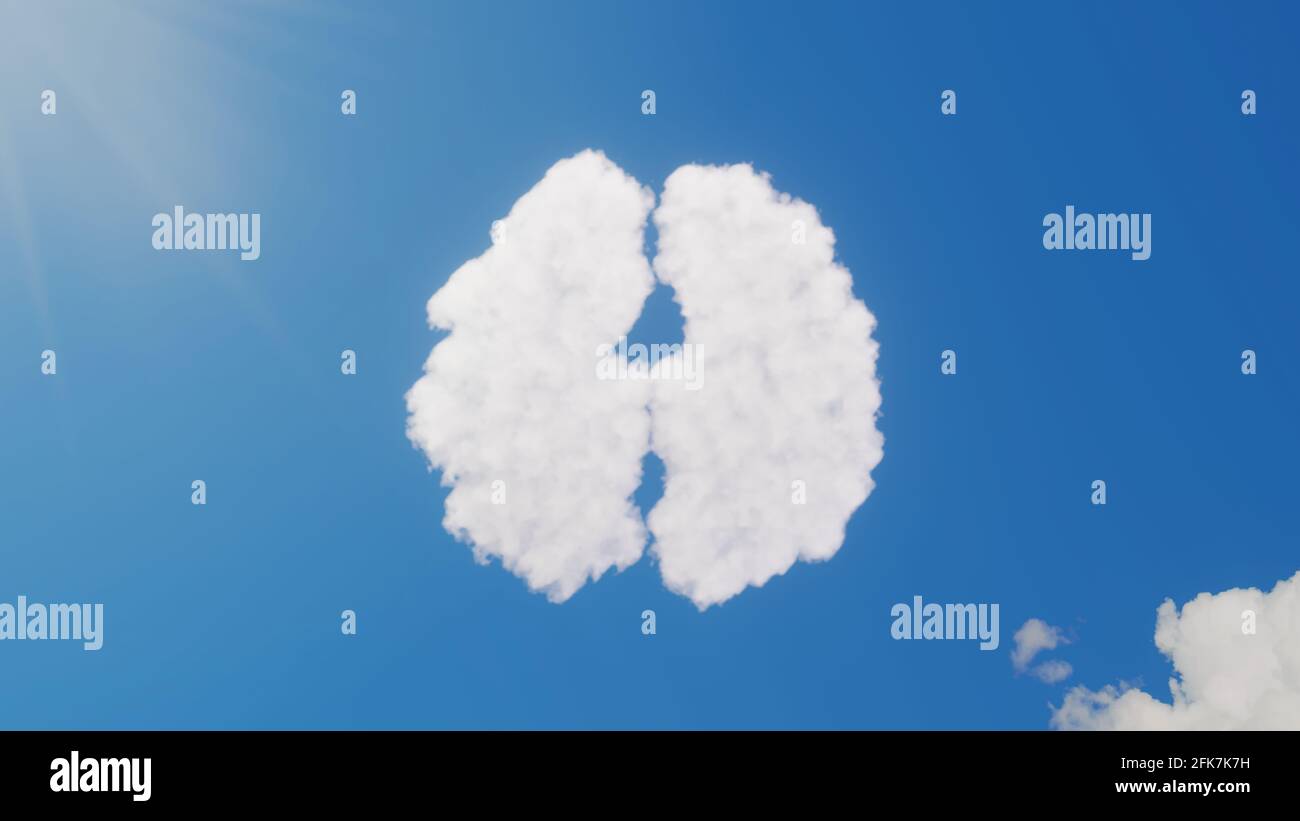 3d rendering of white fluffy clouds in shape of symbol of brain ...