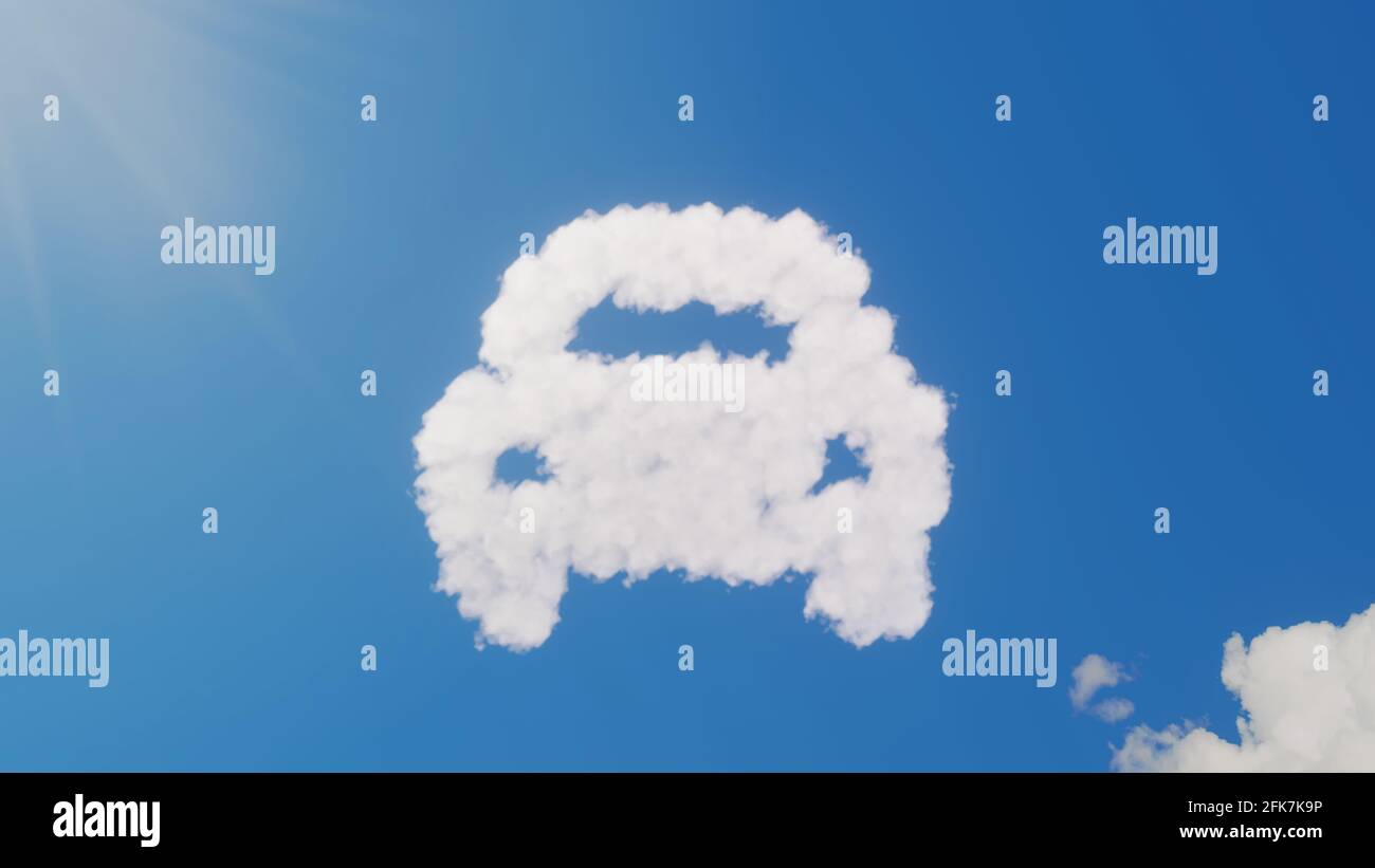 3d rendering of white fluffy clouds in shape of symbol of sports car in ...