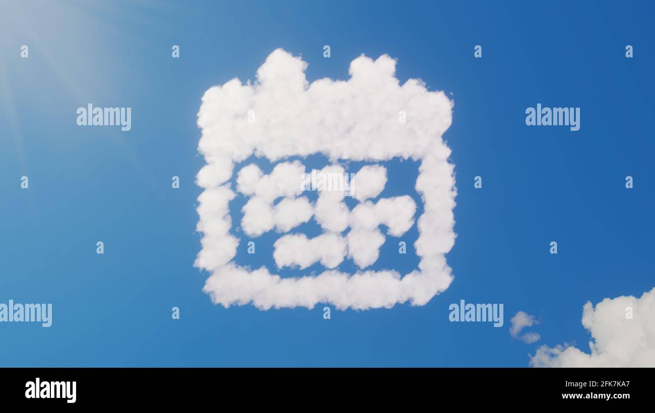 3d rendering of white fluffy clouds in shape of symbol of calendar with ...