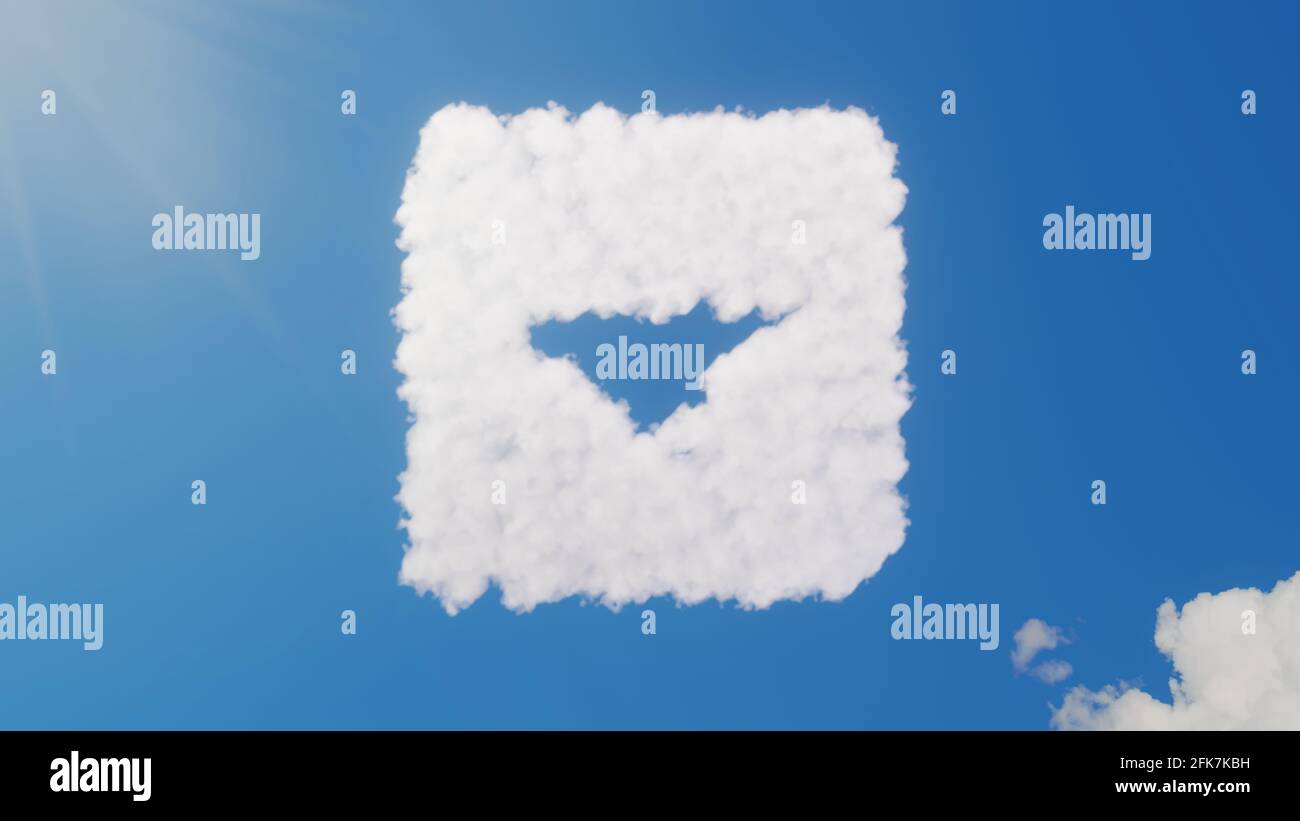 3d rendering of white fluffy clouds in shape of symbol of caret square ...