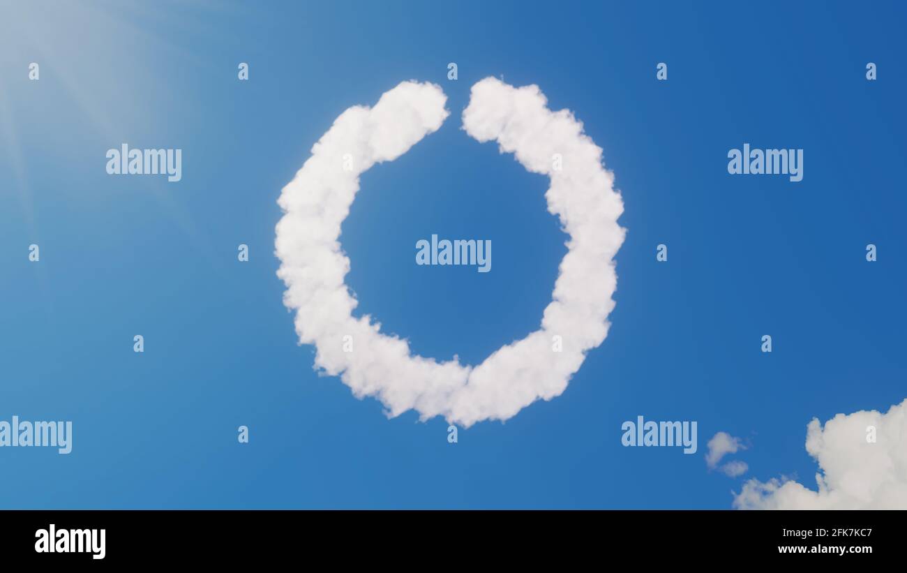 3d rendering of white fluffy clouds in shape of symbol of circle notch ...
