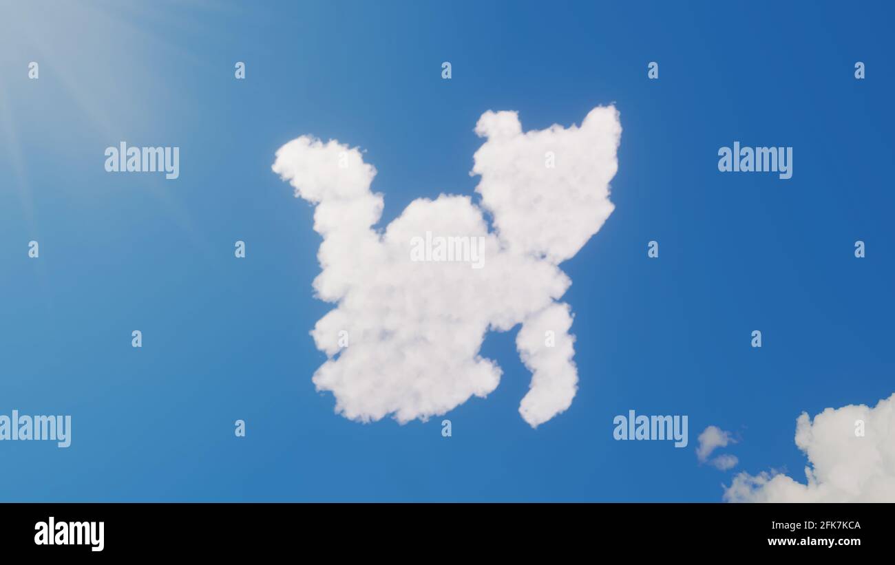 3d rendering of white fluffy clouds in shape of symbol of cat on blue ...