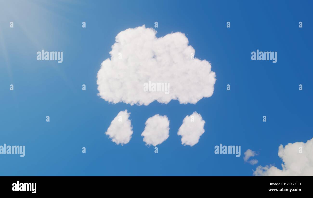 3d rendering of white fluffy clouds in shape of symbol of rain cloud ...