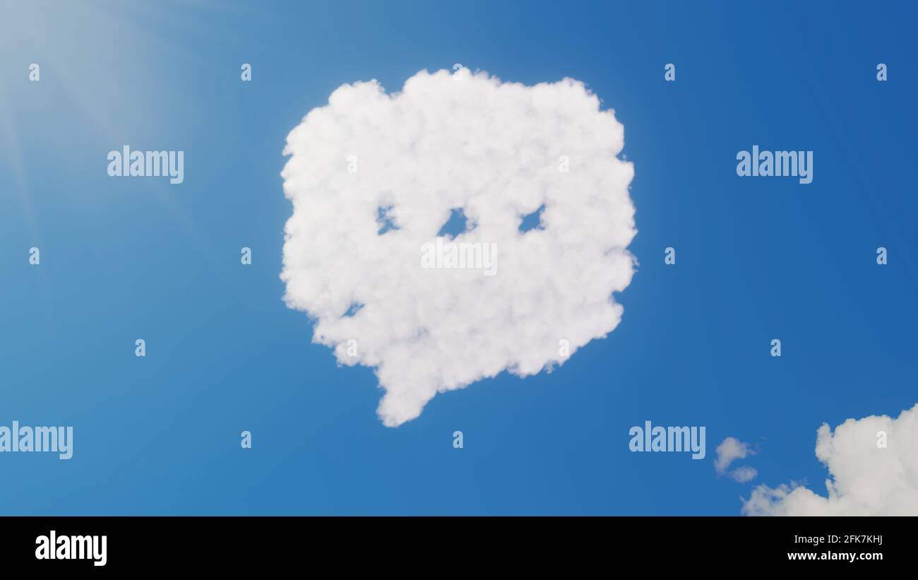 3d Rendering Of White Fluffy Clouds In Shape Of Symbol Of Rectangular Rounded Chat Bubble With