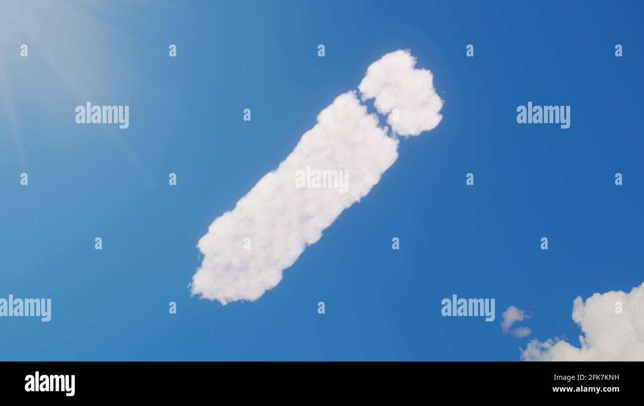 3d rendering of white fluffy clouds in shape of symbol of pencil with ...