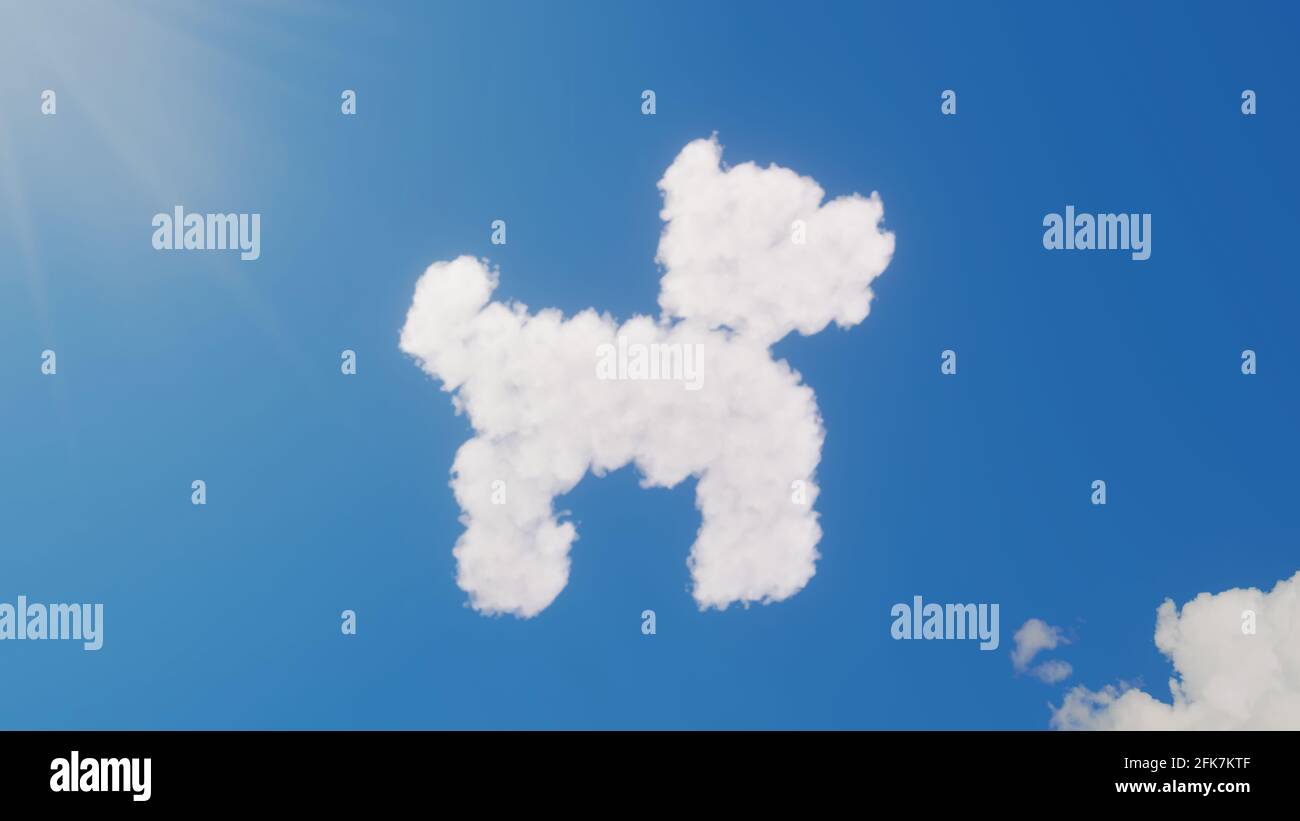 3d rendering of white fluffy clouds in shape of symbol of dog with ...