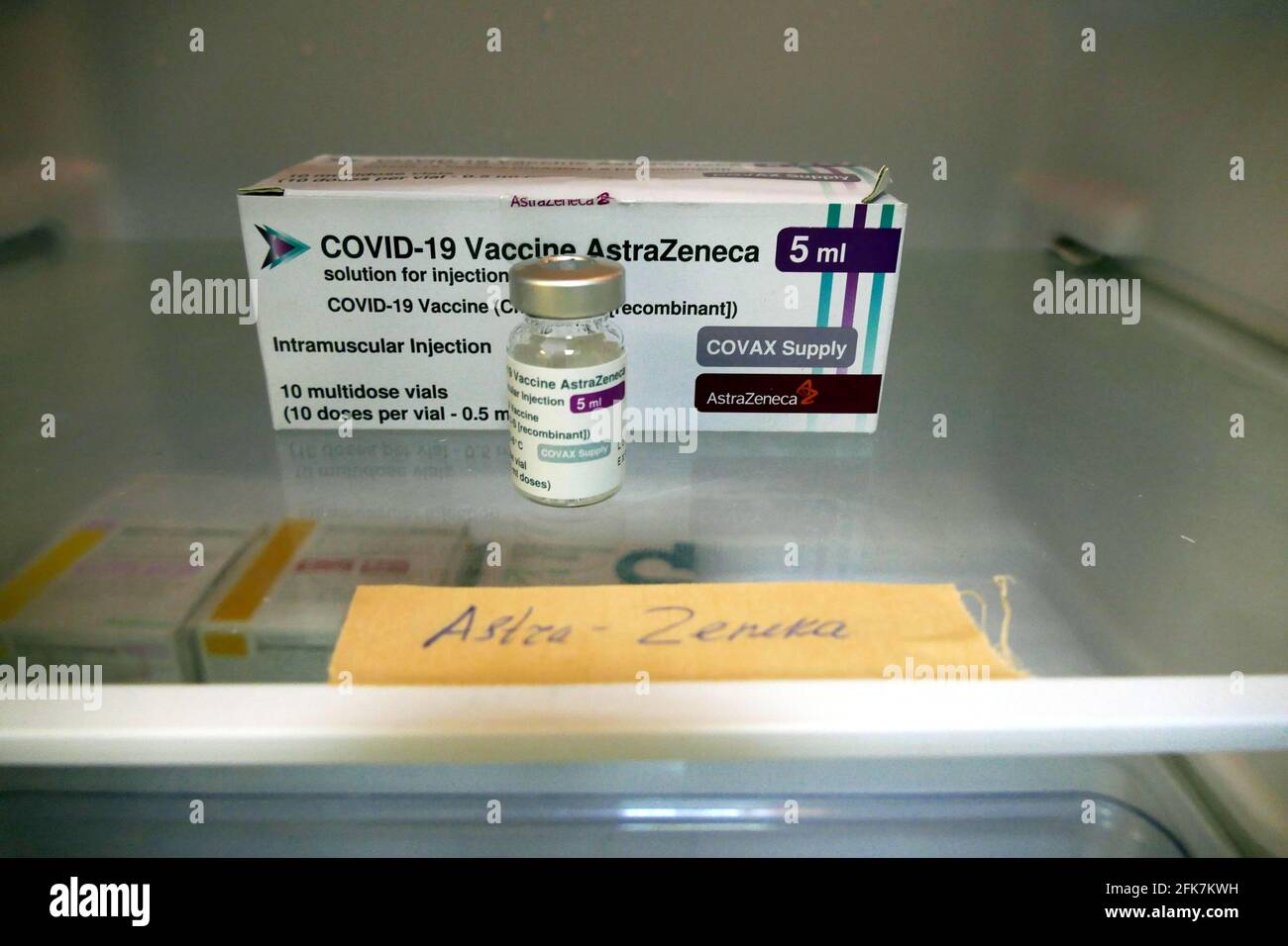 ODESA, UKRAINE - APRIL 28, 2021 - A vial of the COVID-19 AstraZeneca ...