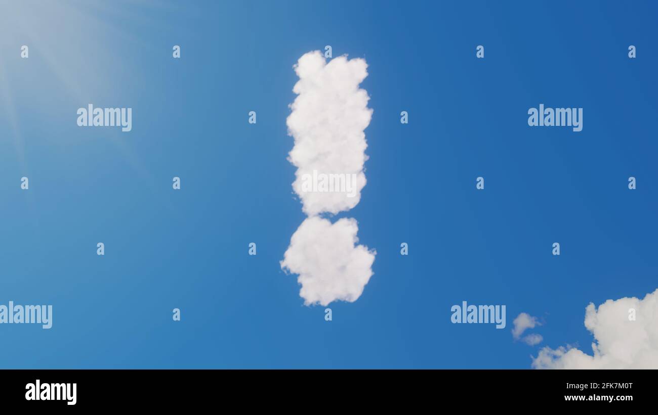 3d rendering of white fluffy clouds in shape of symbol of exclamation ...