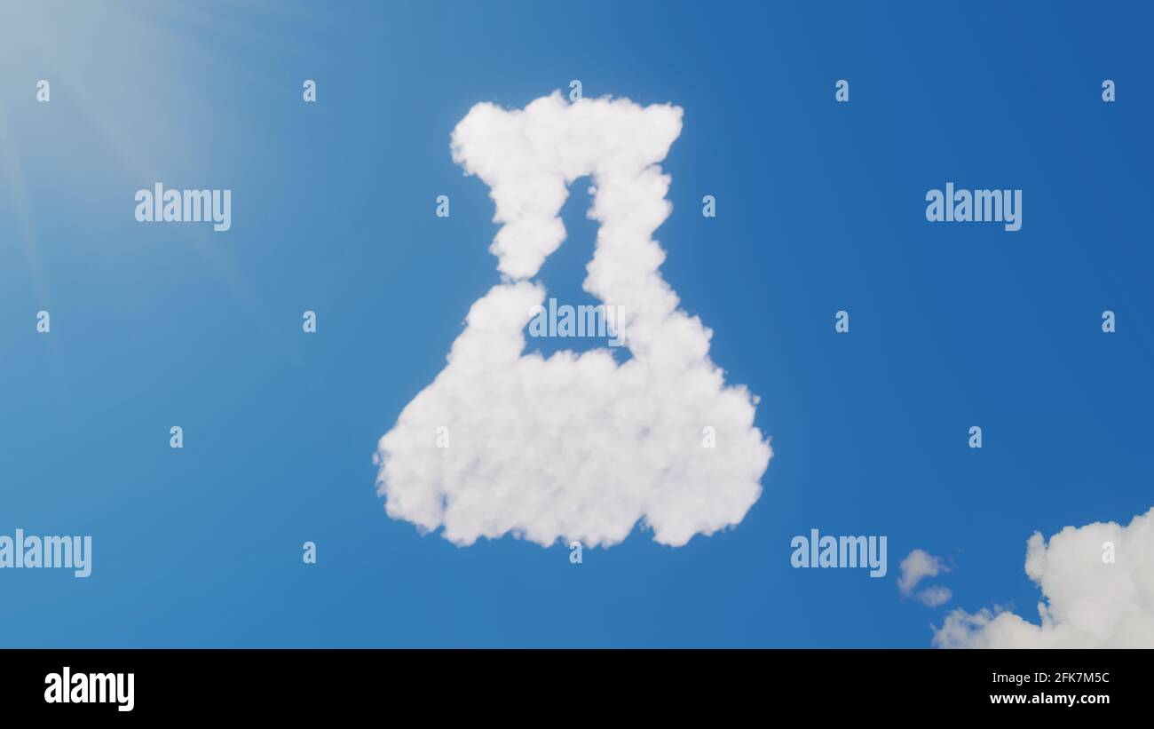 3d rendering of white fluffy clouds in shape of symbol of chemistry ...