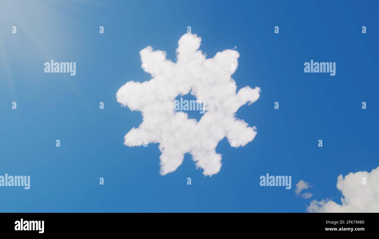 3d rendering of white fluffy clouds in shape of symbol of nine tips ...