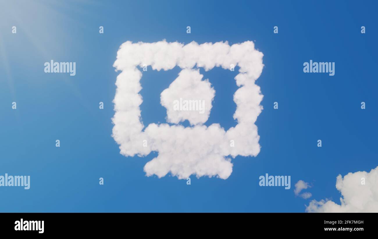 3d rendering of white fluffy clouds in shape of symbol of monitor with ...