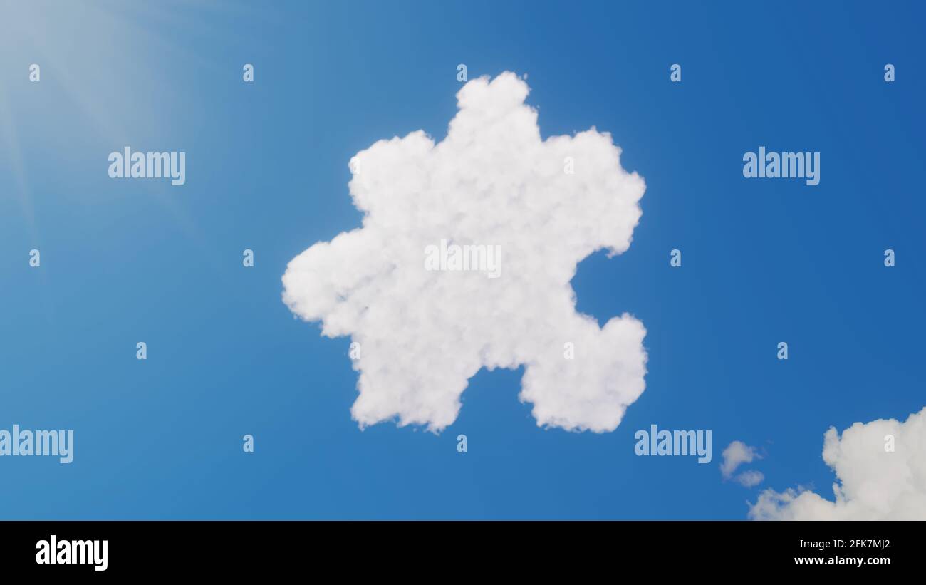 3d rendering of white fluffy clouds in shape of symbol of puzzle piece ...