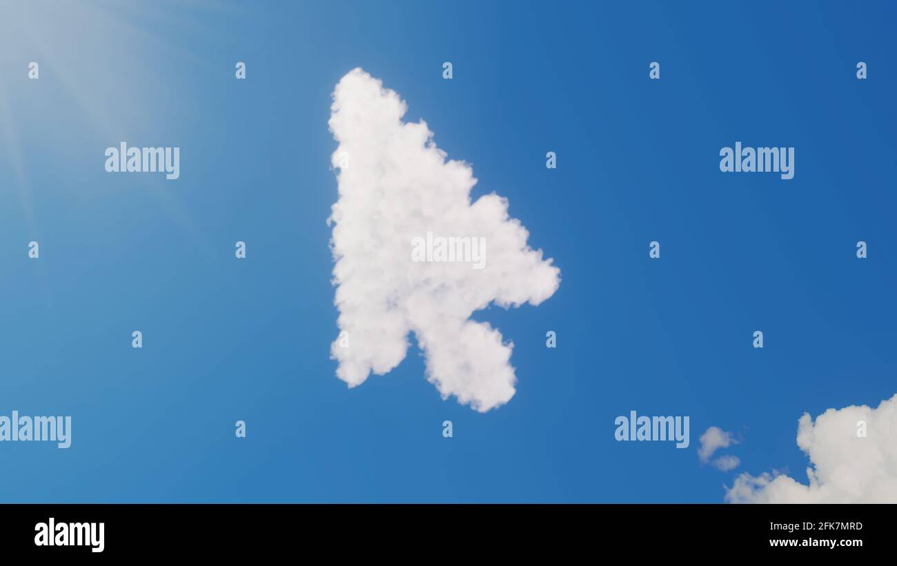 3d rendering of white fluffy clouds in shape of symbol of mouse pointer ...