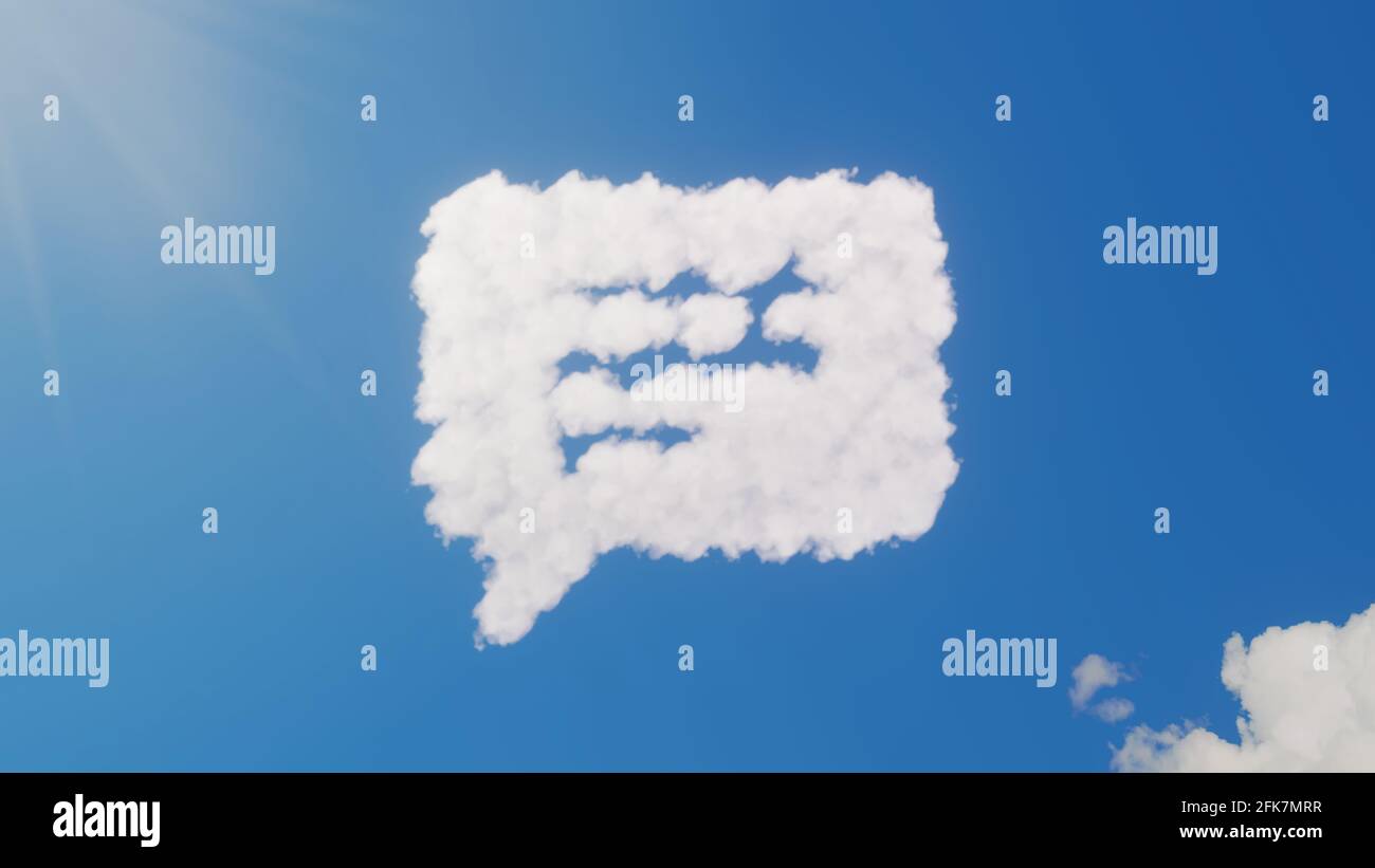 3d rendering of white fluffy clouds in shape of symbol of comment ...