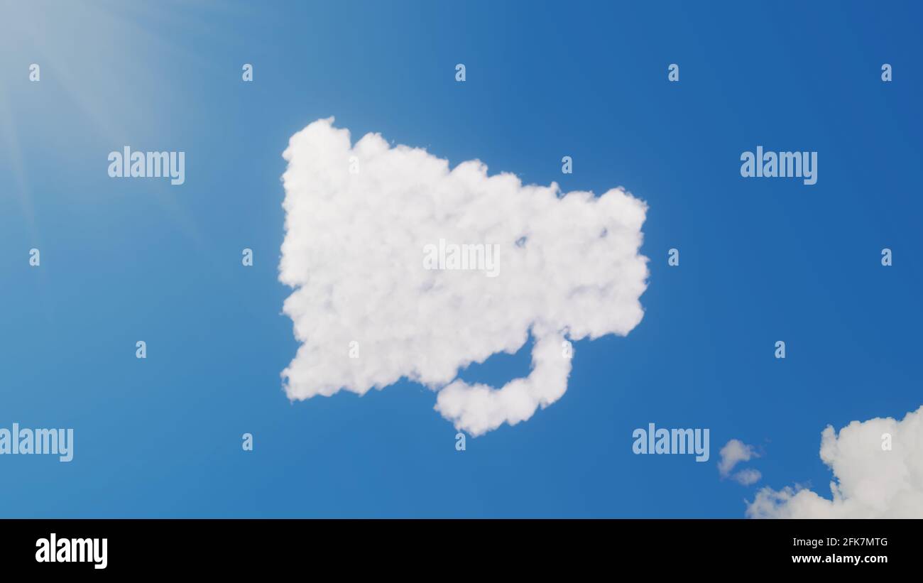 3d rendering of white fluffy clouds in shape of symbol of megaphone on ...
