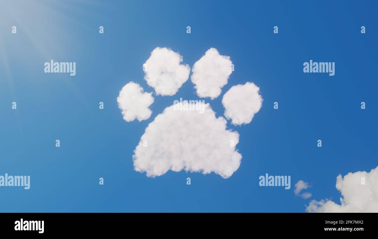 3d rendering of white fluffy clouds in shape of symbol of animal paw on ...