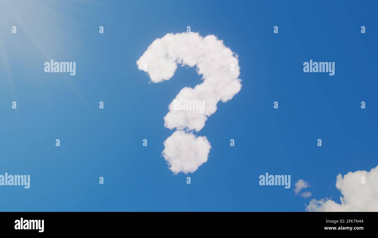 3d rendering of white fluffy clouds in shape of symbol of question mark ...