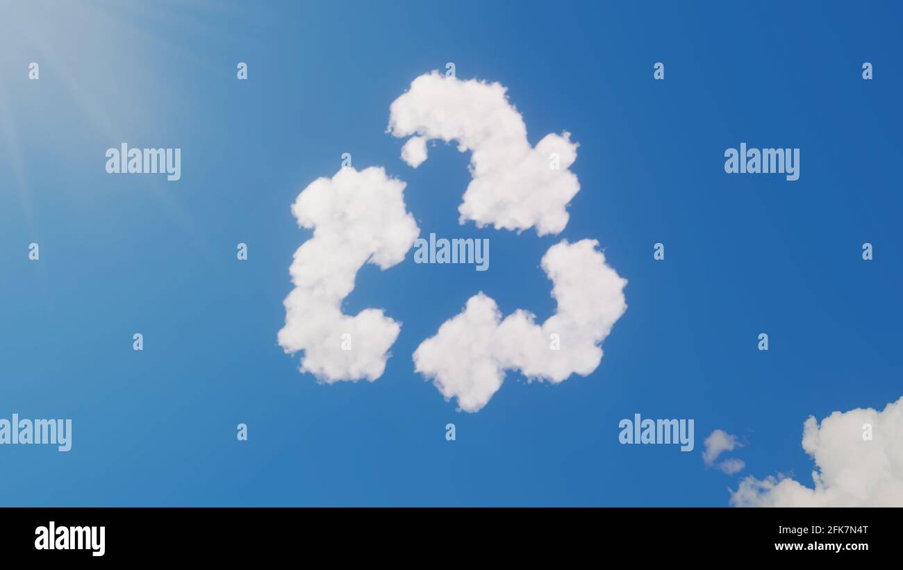 3d rendering of white fluffy clouds in shape of symbol of recycle ...