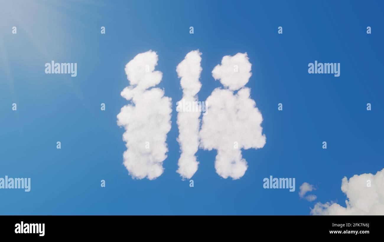 3d rendering of white fluffy clouds in shape of symbol of restroom on ...