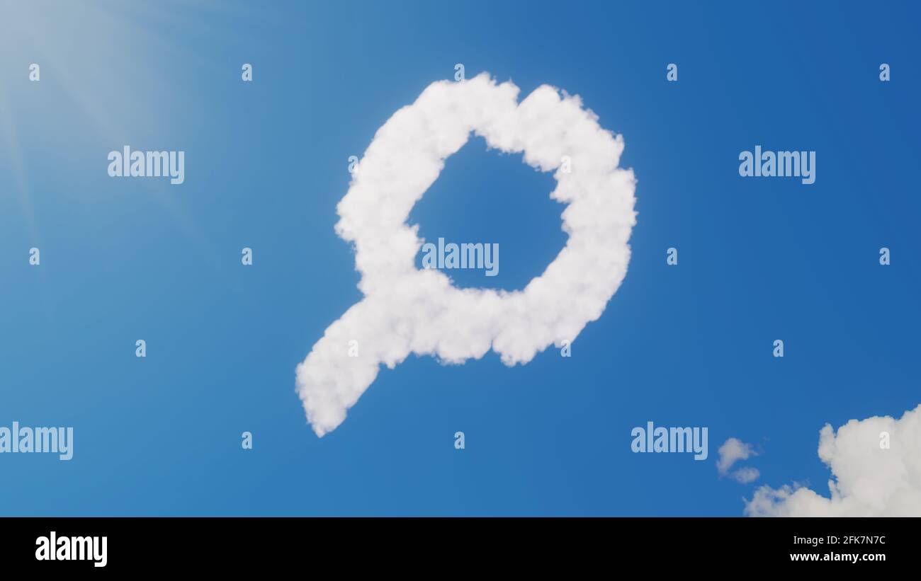 3d rendering of white fluffy clouds in shape of symbol of magnifying ...