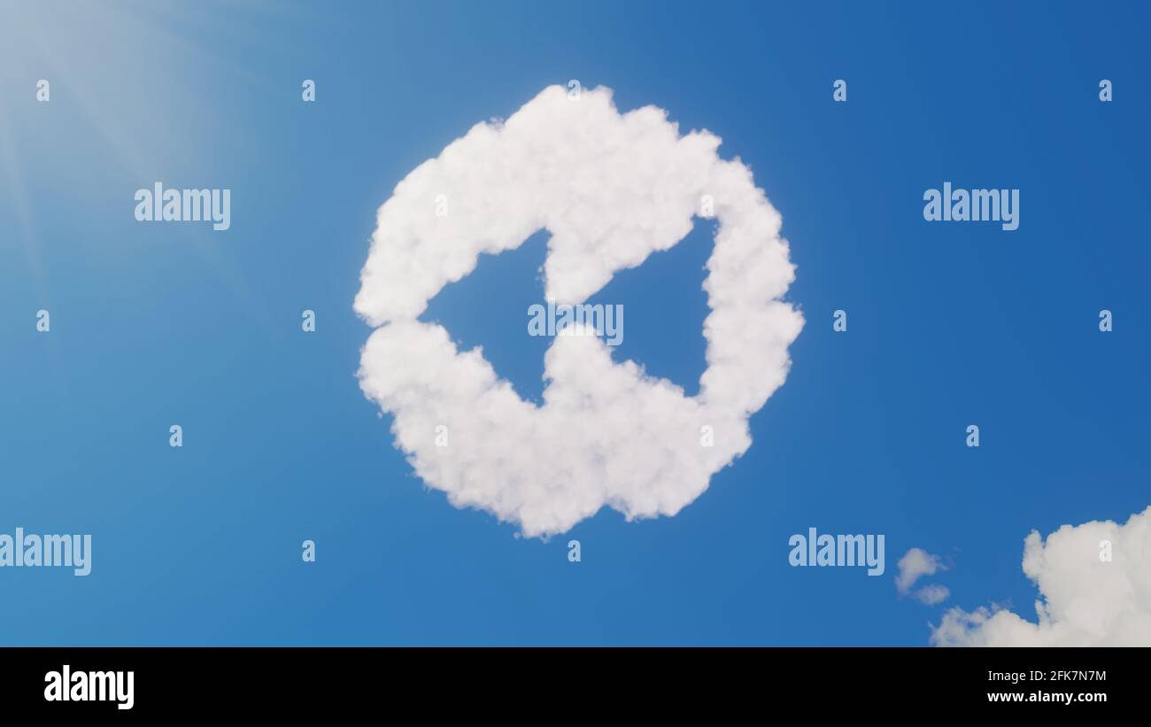 3d rendering of white fluffy clouds in shape of symbol of rewind sign ...