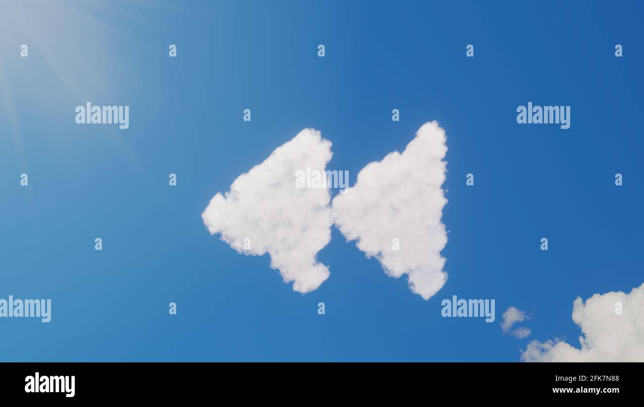 3d rendering of white fluffy clouds in shape of symbol of rewind sign ...