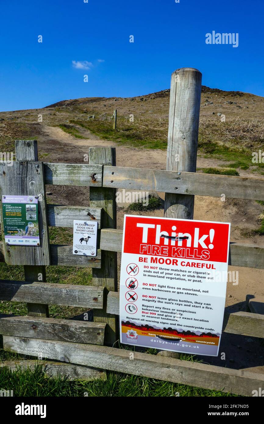 Fire warning signs, Bamford Edge, Peak District, National Park, Peaks ...