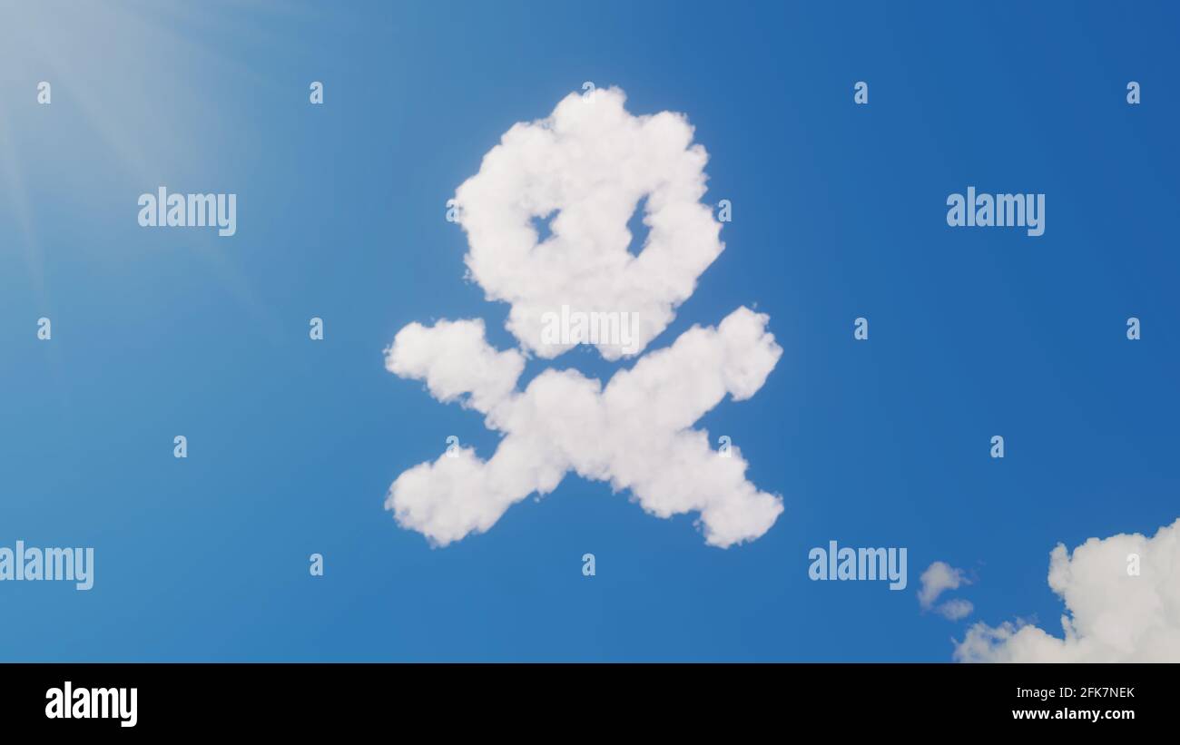 3d rendering of white fluffy clouds in shape of symbol of skull and ...