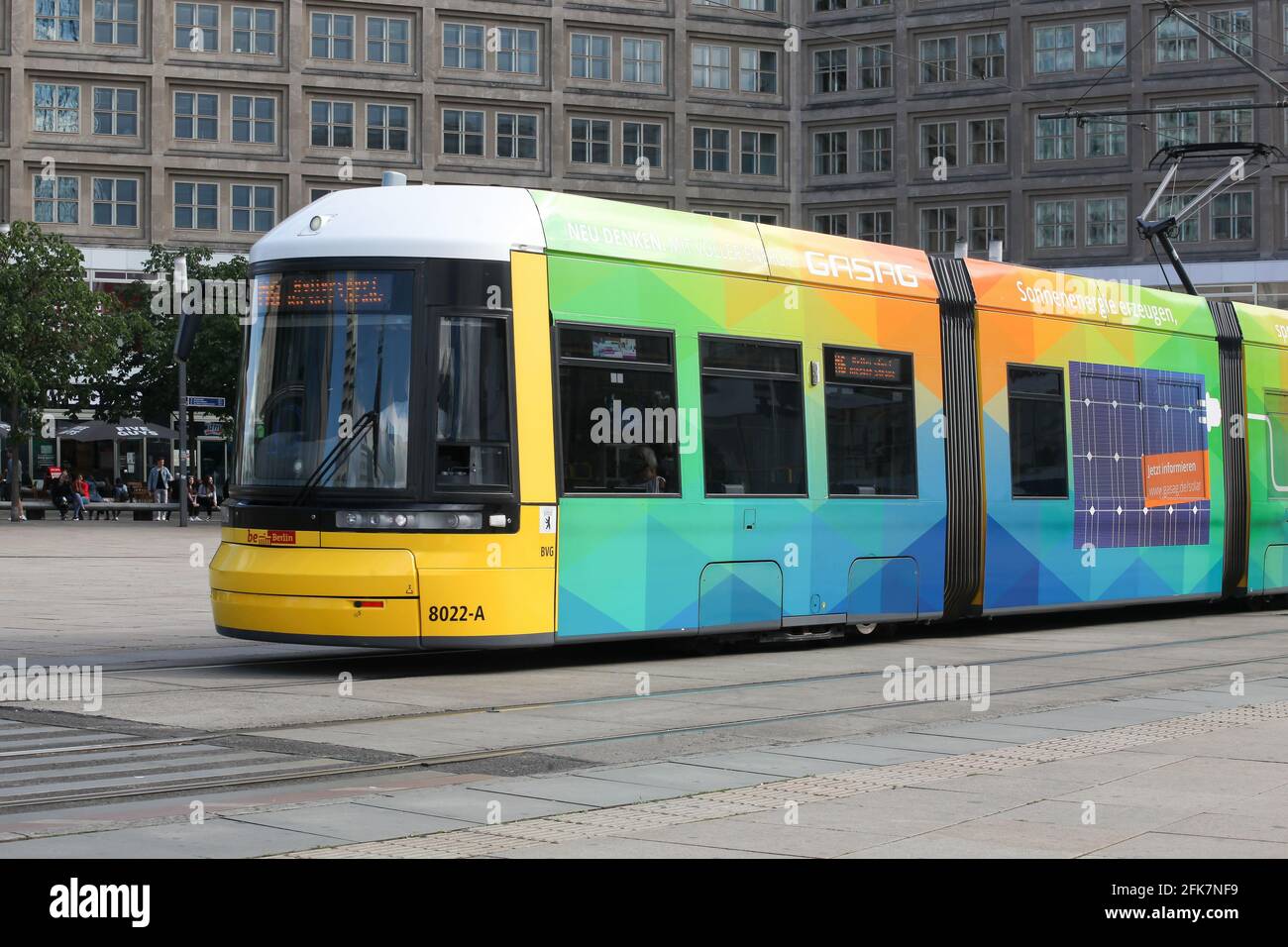 Berlin, Germany - July 12, 2020: Colorful tramway in Alexander Platz ...