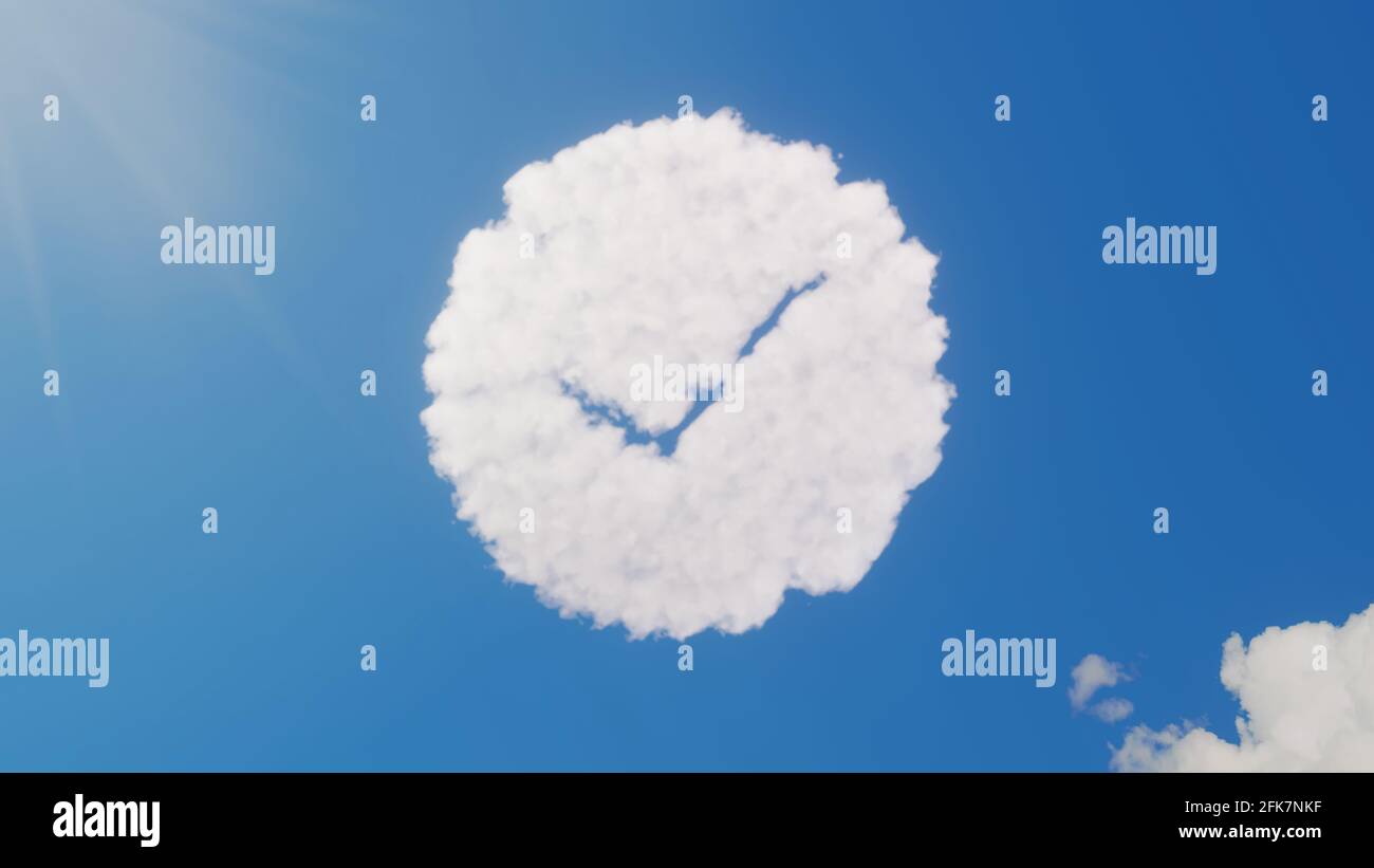 3d rendering of white fluffy clouds in shape of symbol of check mark in ...