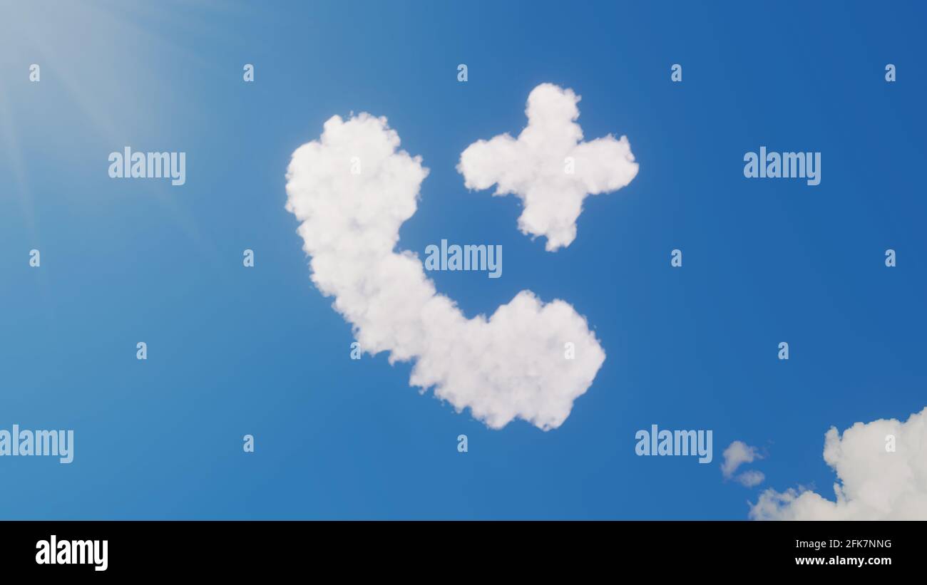 3d Rendering Of White Fluffy Clouds In Shape Of Symbol Of Headphone With Plus Symbol On Blue Sky