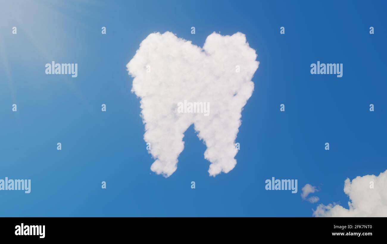 3d rendering of white fluffy clouds in shape of symbol of tooth on blue ...