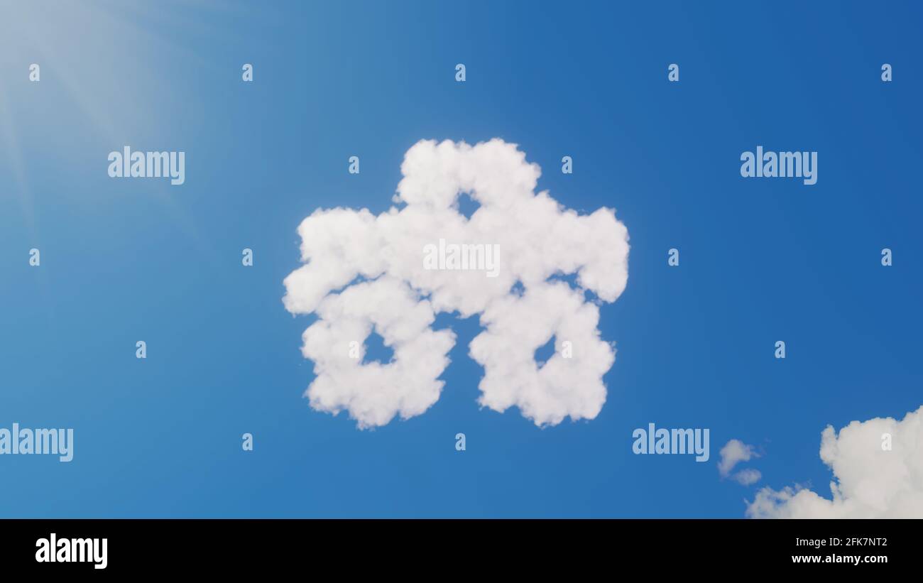 3d rendering of white fluffy clouds in shape of symbol of monster truck ...