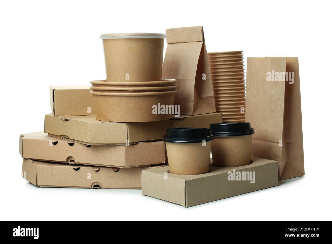 Disposable tableware for delivery isolated on white background Stock ...