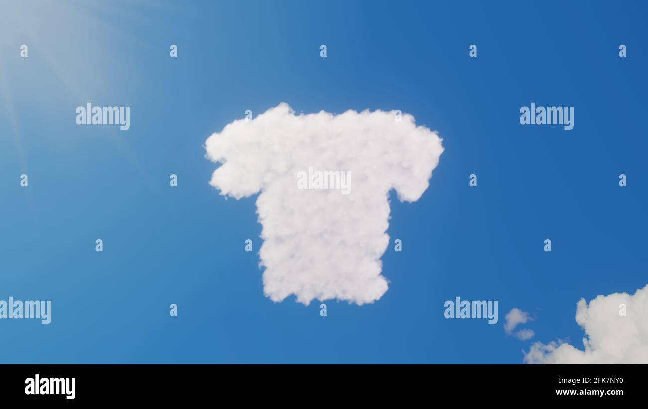 3d rendering of white fluffy clouds in shape of symbol of t-shirt on ...