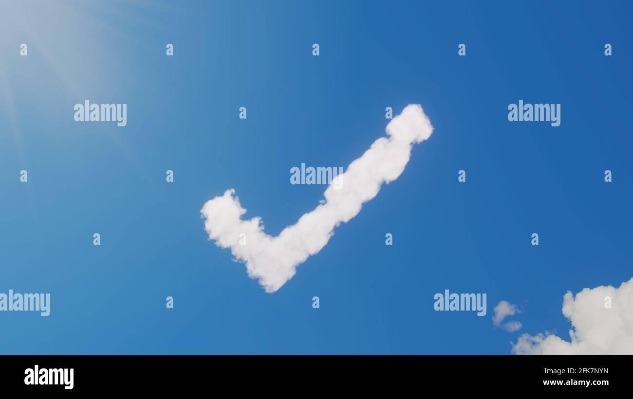 3d rendering of white fluffy clouds in shape of symbol of check sign on ...
