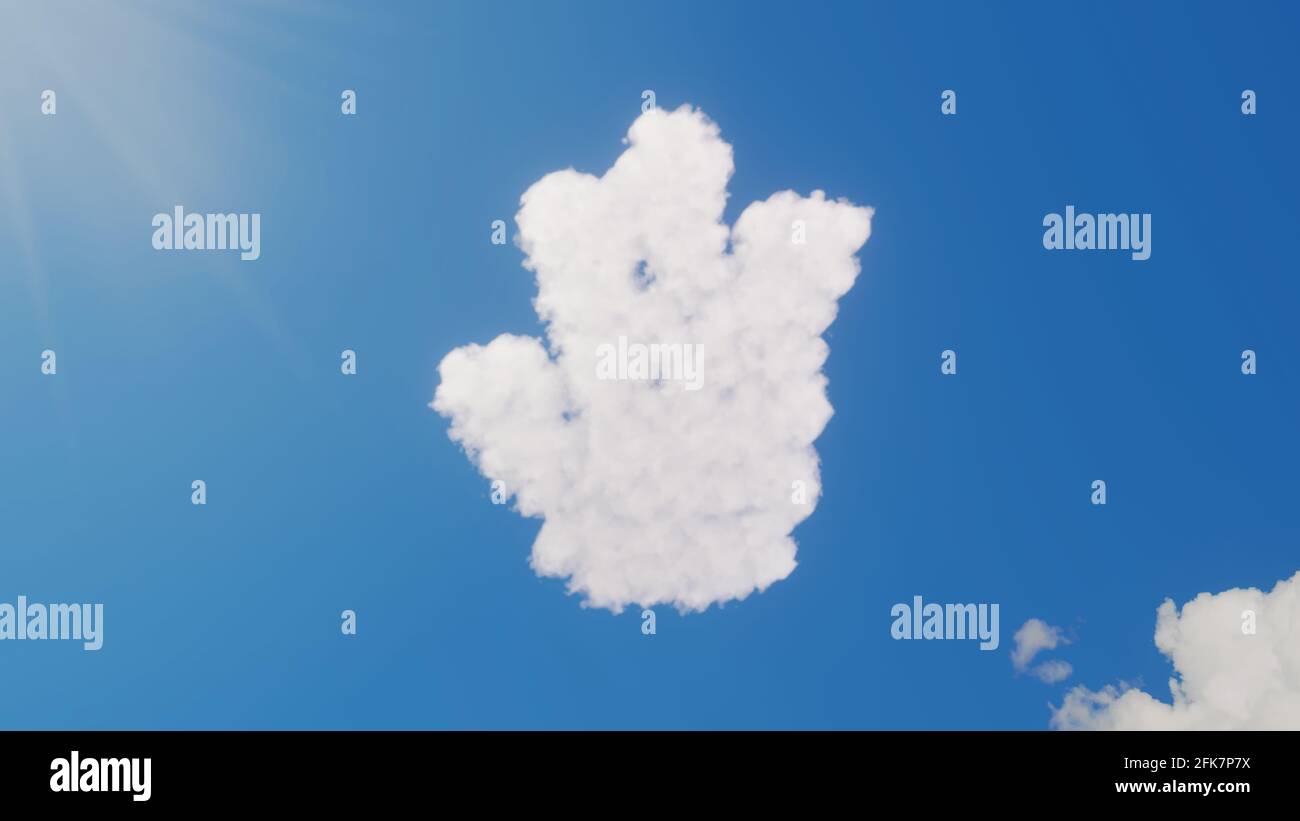 3d rendering of white fluffy clouds in shape of symbol of alien hand ...