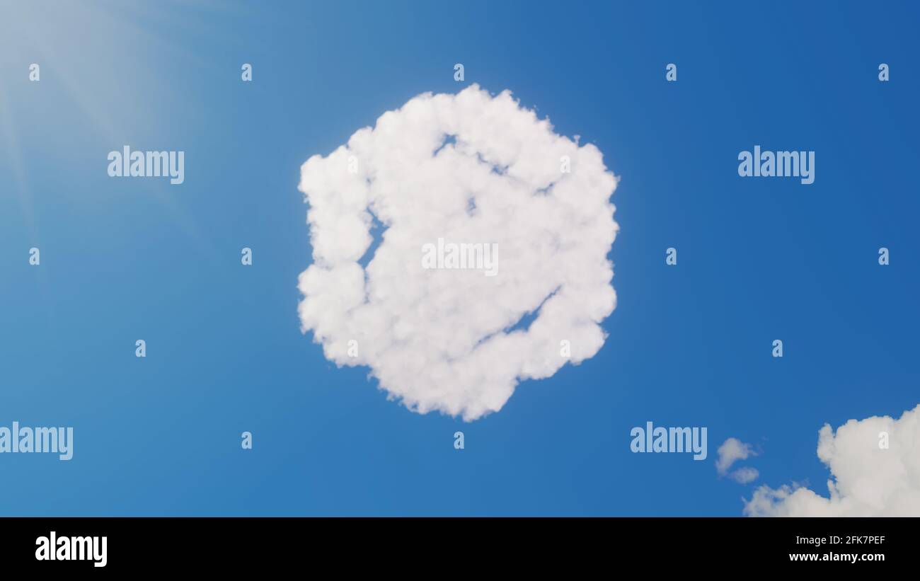 3d rendering of white fluffy clouds in shape of symbol of benzene under ...
