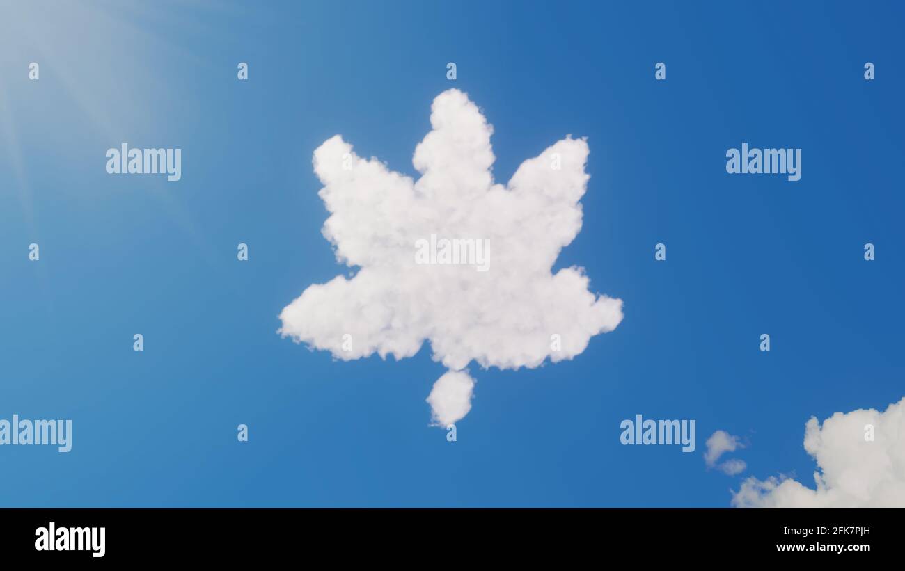 3d rendering of white fluffy clouds in shape of symbol of cannabis or ...