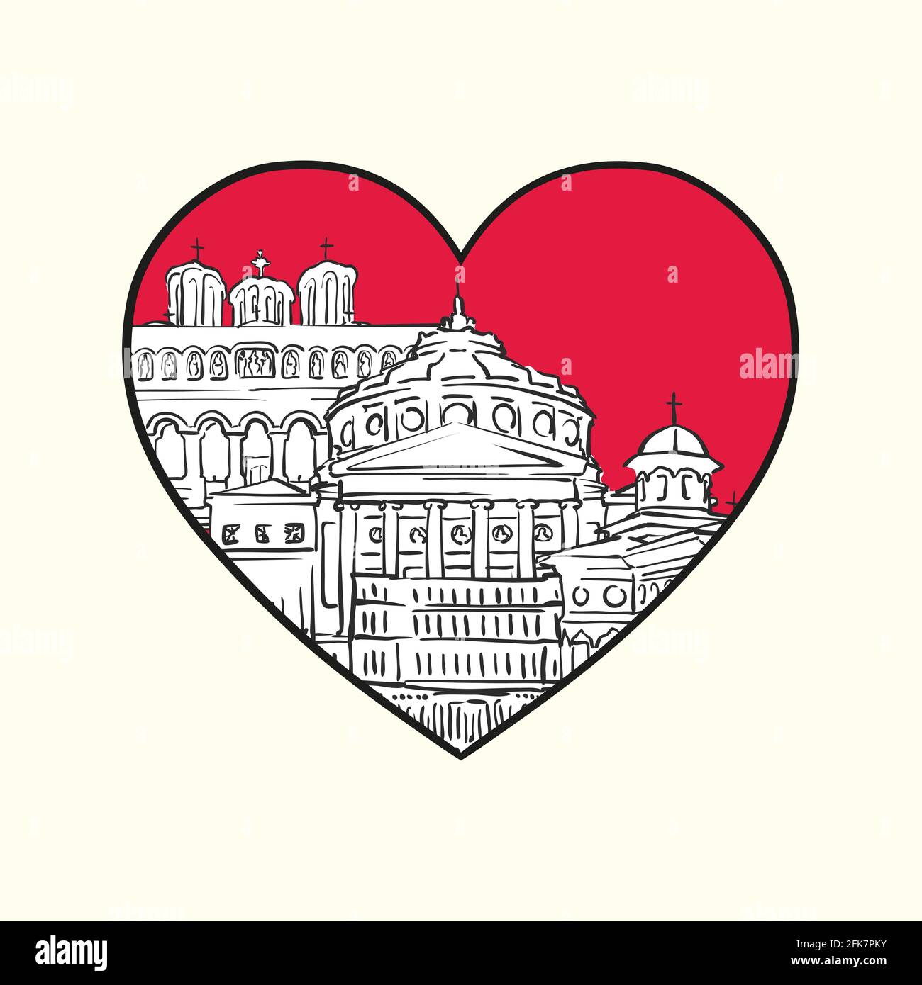 I love Bucharest. Red heart and famous buildings, Romania Composition ...