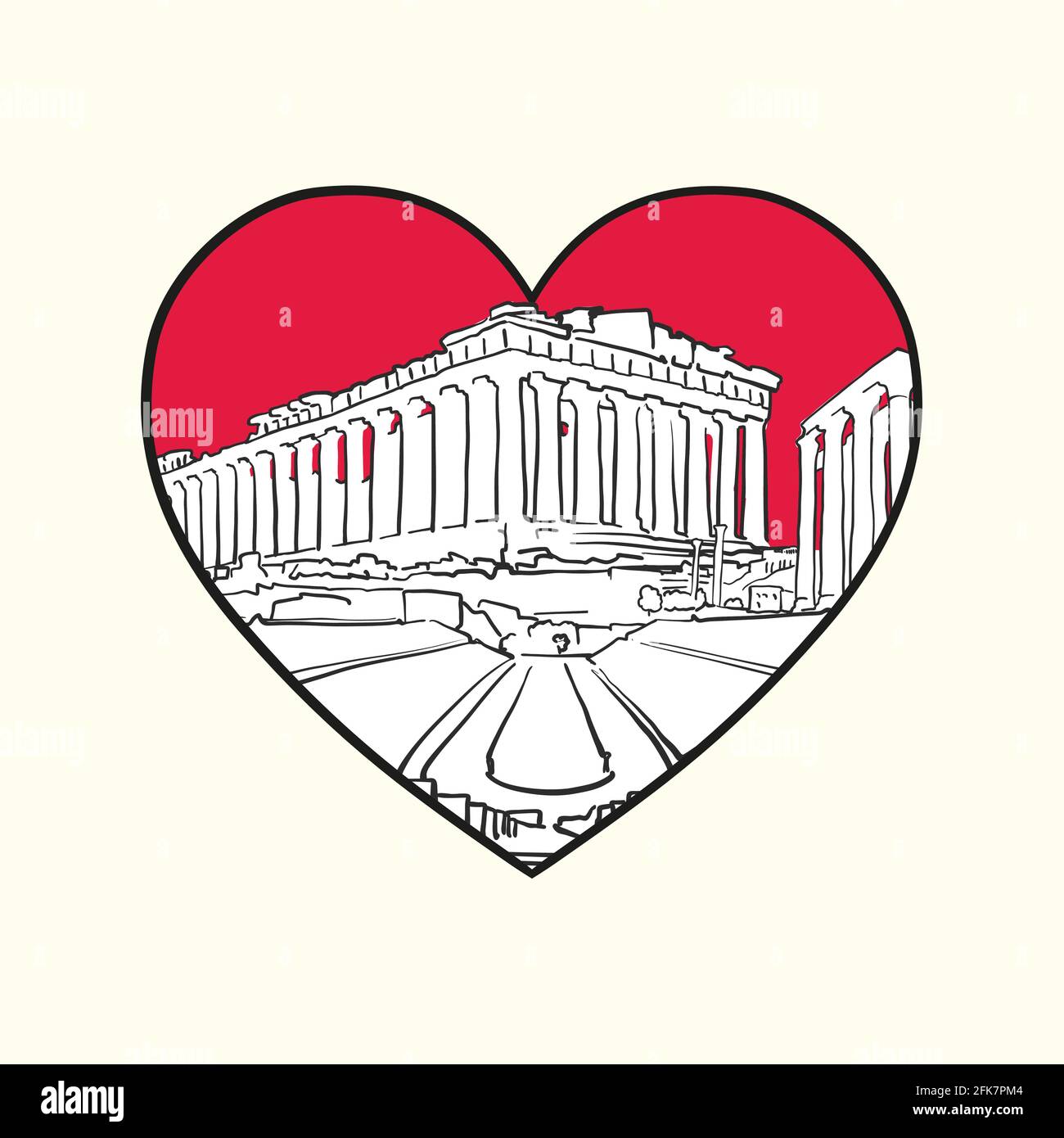 I love Athens. Red heart and famous buildings, Greece Composition. Hand ...