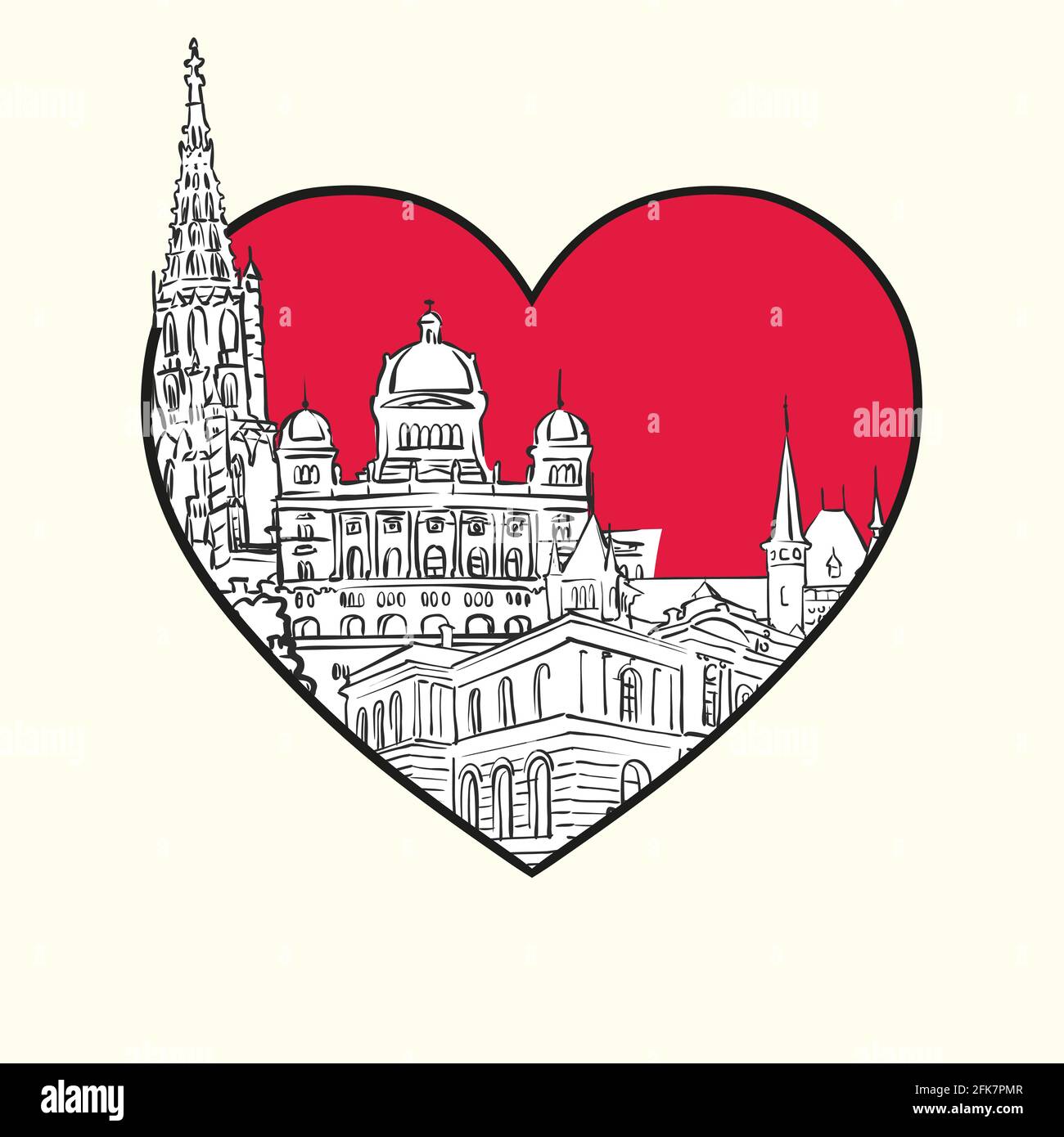I love Bern. Red heart and famous buildings, Switzerland Composition ...