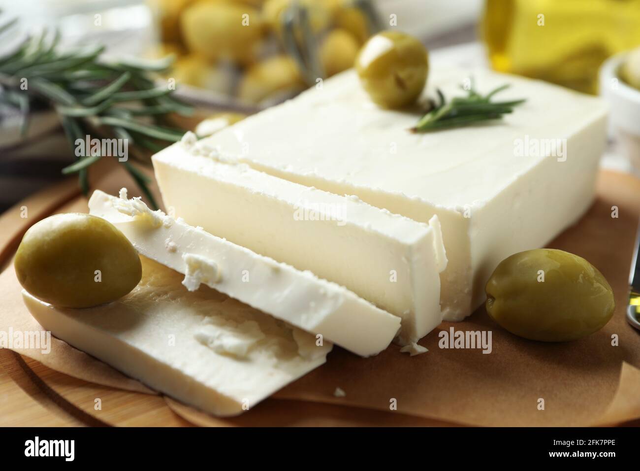 Concept of tasty food with feta cheese, close up Stock Photo - Alamy