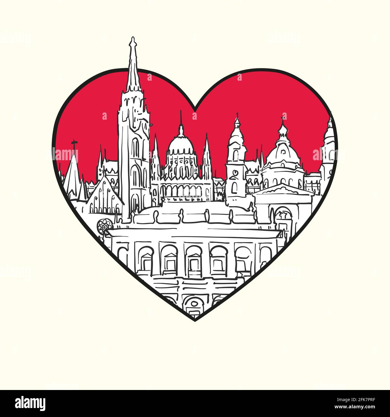 I love Budapest. Red heart and famous buildings, Hungary Composition ...