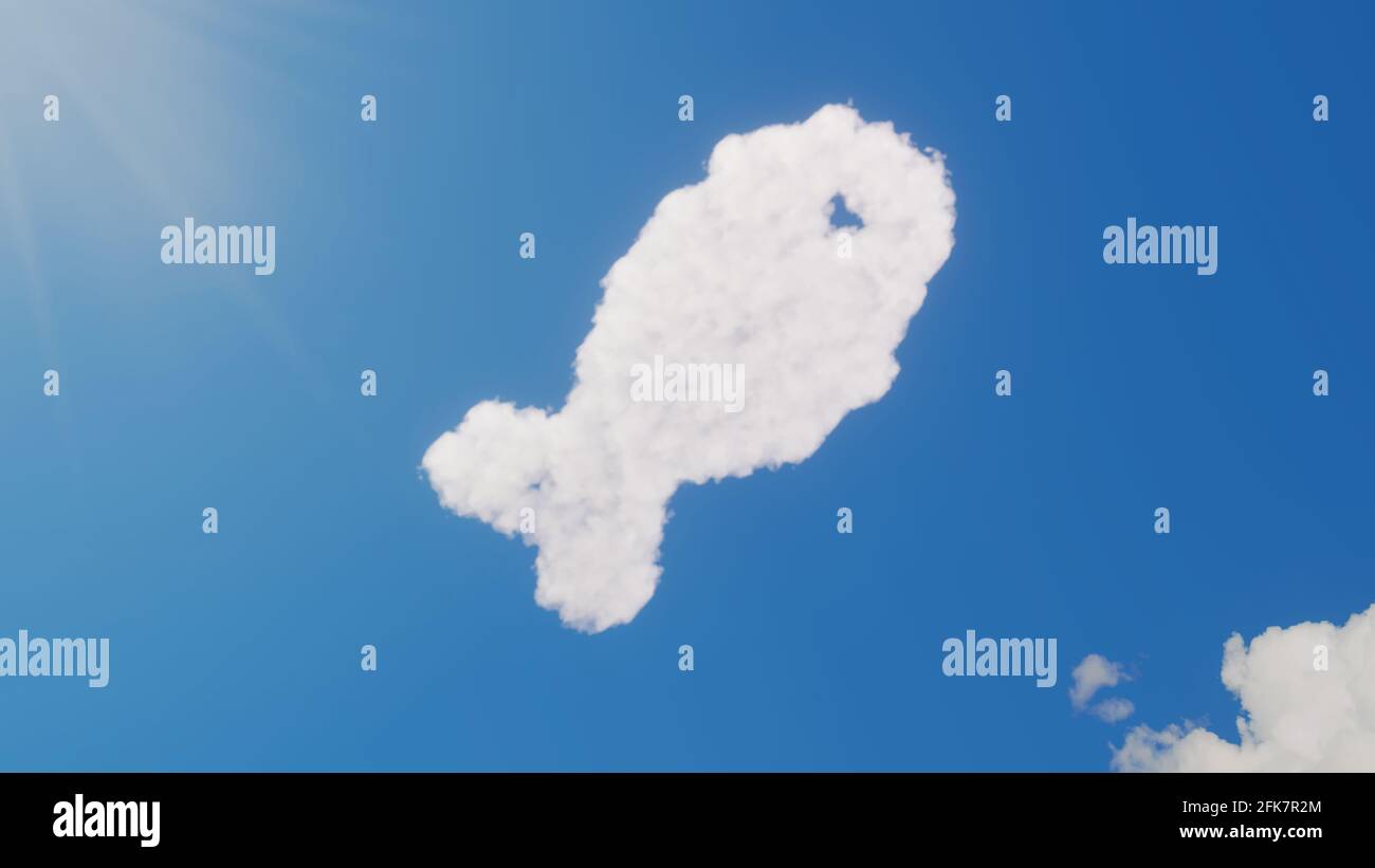 3d rendering of white fluffy clouds in shape of symbol of fish on blue ...