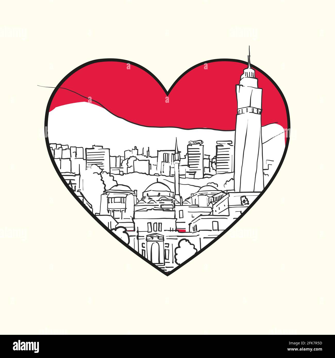 I love Sarajevo. Red heart and famous buildings, Bosnia and Herzegovina ...