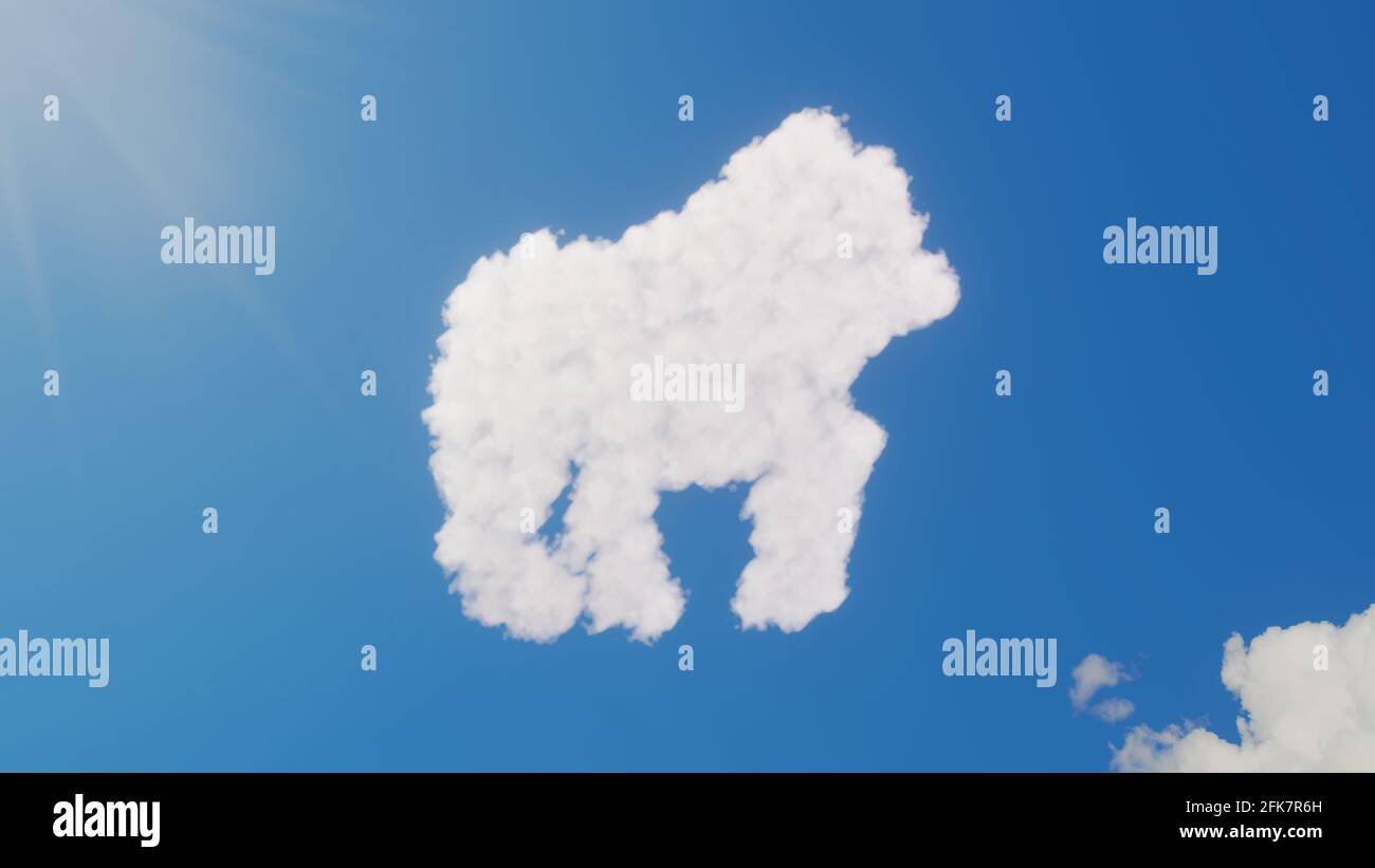 3d rendering of white fluffy clouds in shape of symbol of gorilla ape ...