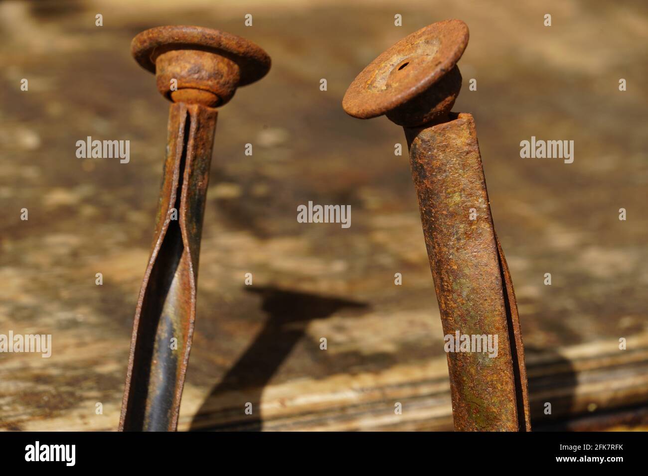 bent and crooked Rusty Nails closeup Stock Photo - Alamy