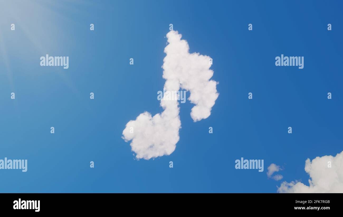 3d rendering of white fluffy clouds in shape of symbol of musical note ...